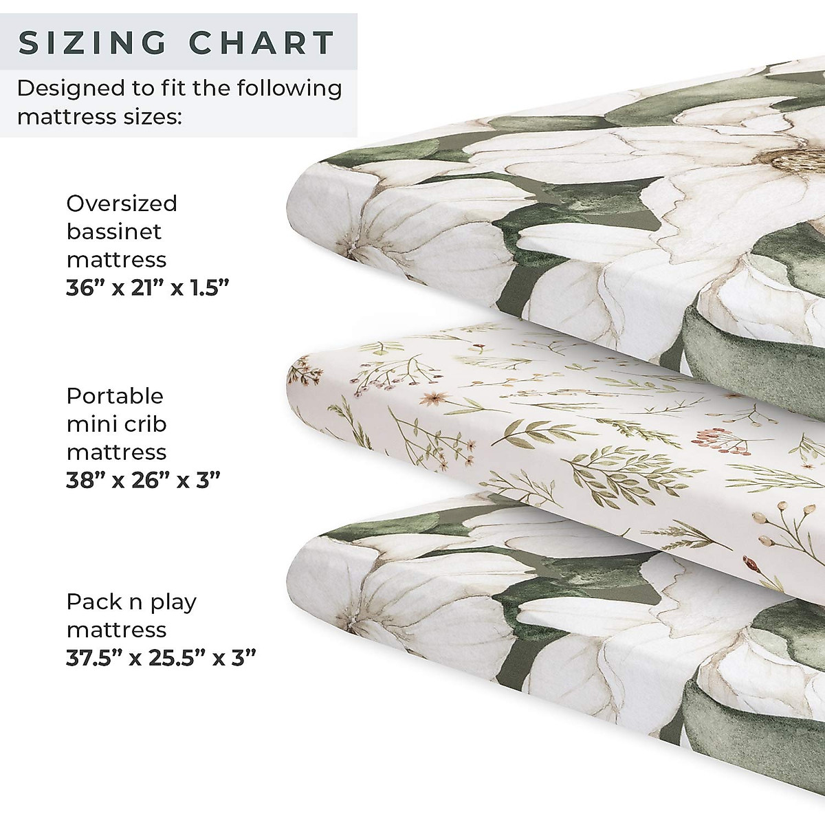 Pobibaby - 2 Pack Premium Pack N Play Sheets Fitted for Standard Pack and Plays and Mini Cribs - Ultra-Soft Cotton Blend, Stylish Floral Pattern, Safe and Snug for Baby (Zephyr)