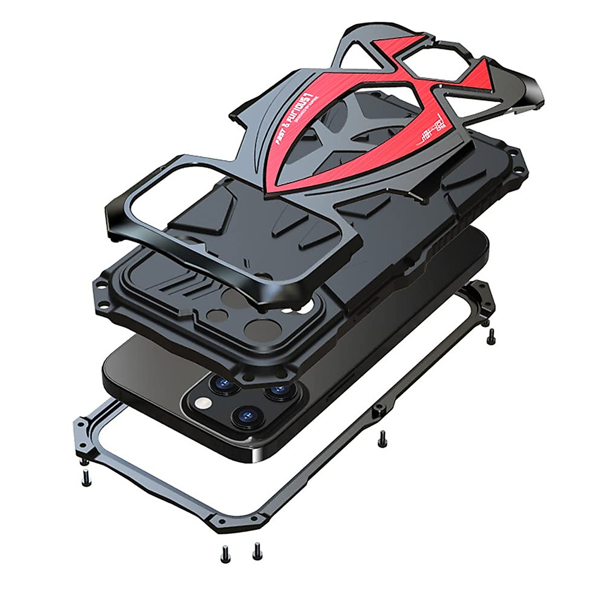 Metal Compatible with for iPhone 13 Pro Max Case 6.7 inch 2021 with Screen Protector Silicone 360° Full Camera Protection Shockproof Phone Case Fundas Black Red