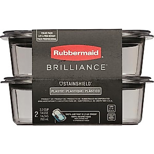 Rubbermaid Brilliance Food Storage Container, Medium, 3.2 Cup, Clear, 2-Pack (2025333)