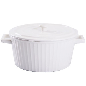 WHJY White Colorful Ceramic Casserole Dish with Lid，1 Quart Ceramic Casserole Pan for Bakeware Oven