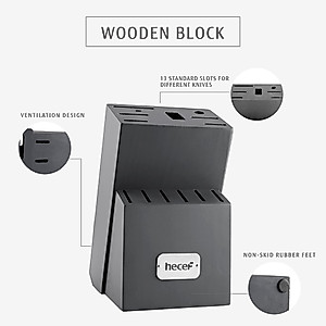 hecef 14 Pieces Knife Set with Block, Rainbow Titanium Knives Set with Laser Pattern, Martensitic Stainless Steel Chef Knife Set with Sharpener, Steak Knife, Scissors, Mothers Day Gift