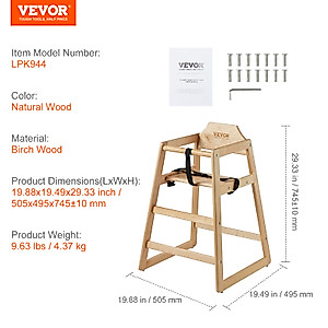 VEVOR Wooden Double Solid Wood Feeding, Eat & Grow Portable High, Easy to Clean Baby Booster Seat, Compact Toddler Chair, Natural