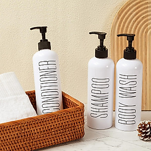 HOMCDALY Shampoo and Conditioner Dispenser, 16oz 3-Pack Refillable Shampoo and Conditioner Bottles, Empty Shampoo Bottles, Shampoo Conditioner Body Wash Dispenser, Bathroom Shampoo Dispenser Set(white