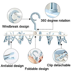 Clothes Drying Racks 2 Pack Small Folding Portable Underwear Hangers with Clips Socks 12 Clips 360° Rotatable Hook for Drying Towels Bras Baby Clothes Gloves Plast