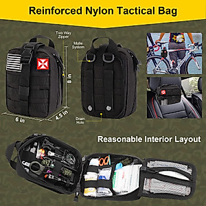 Survival First Aid Kit, 248PCS Survival Tools Camping Essentials Tactical Gear Emergency Trauma Medical Supplies Packed in a MOLLE Pouch, Saber Card ,Cool for Men Camping Hiking Outdoor Activities