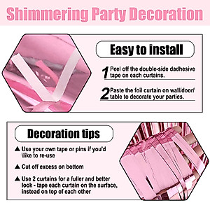 3 Pack Pink Foil Fringe Curtain Backdrop, 3.28Ft x 9.8Ft Metallic Tinsel Foil Fringe Streamer Curtains for Photo Booth, Christmas Day, Thanksgiving, Wedding, New Year Party Decorations