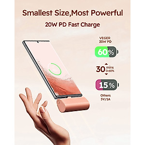 VEGER Portable Charger, USB C Power Bank, 5000mAh Mini Battery Pack Fast Charging 20W Small Charging Bank for Samsung Galaxy S21, S20, S10, S9, Note 20, Pixel, Moto, LG, Oculus Quest, Android Phones