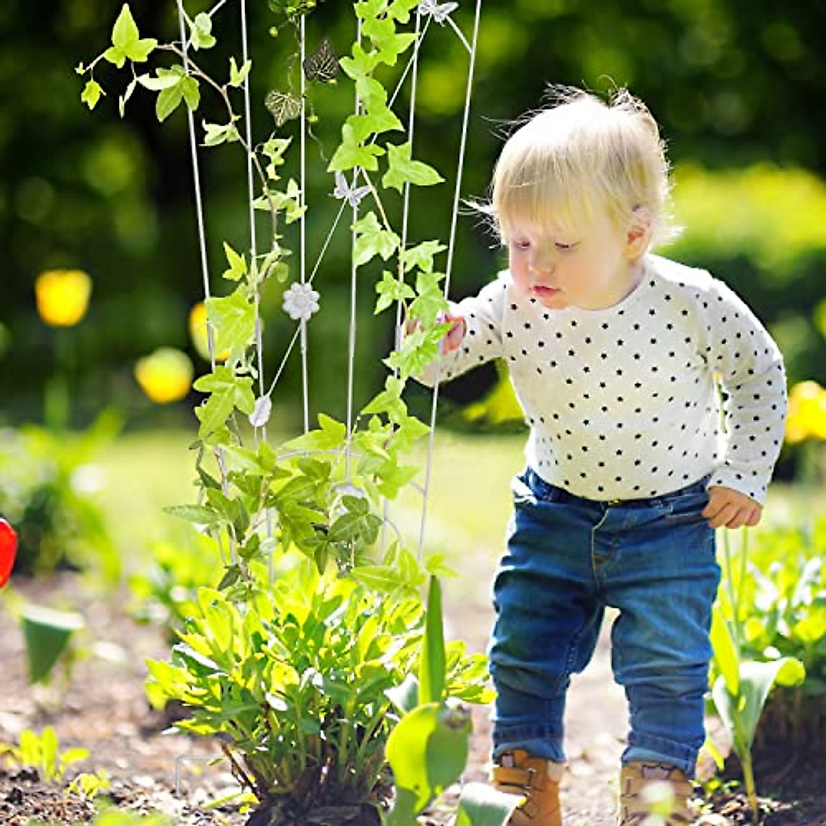 XYADX Metal Detachable Trapezoidal Garden Trellis for Climbing Plants, 60 Inches Sturdy Patio Plant Support for Indoor Plants Trellis for Rose, Vegetable Flower, Backyard Pack of 2 - White