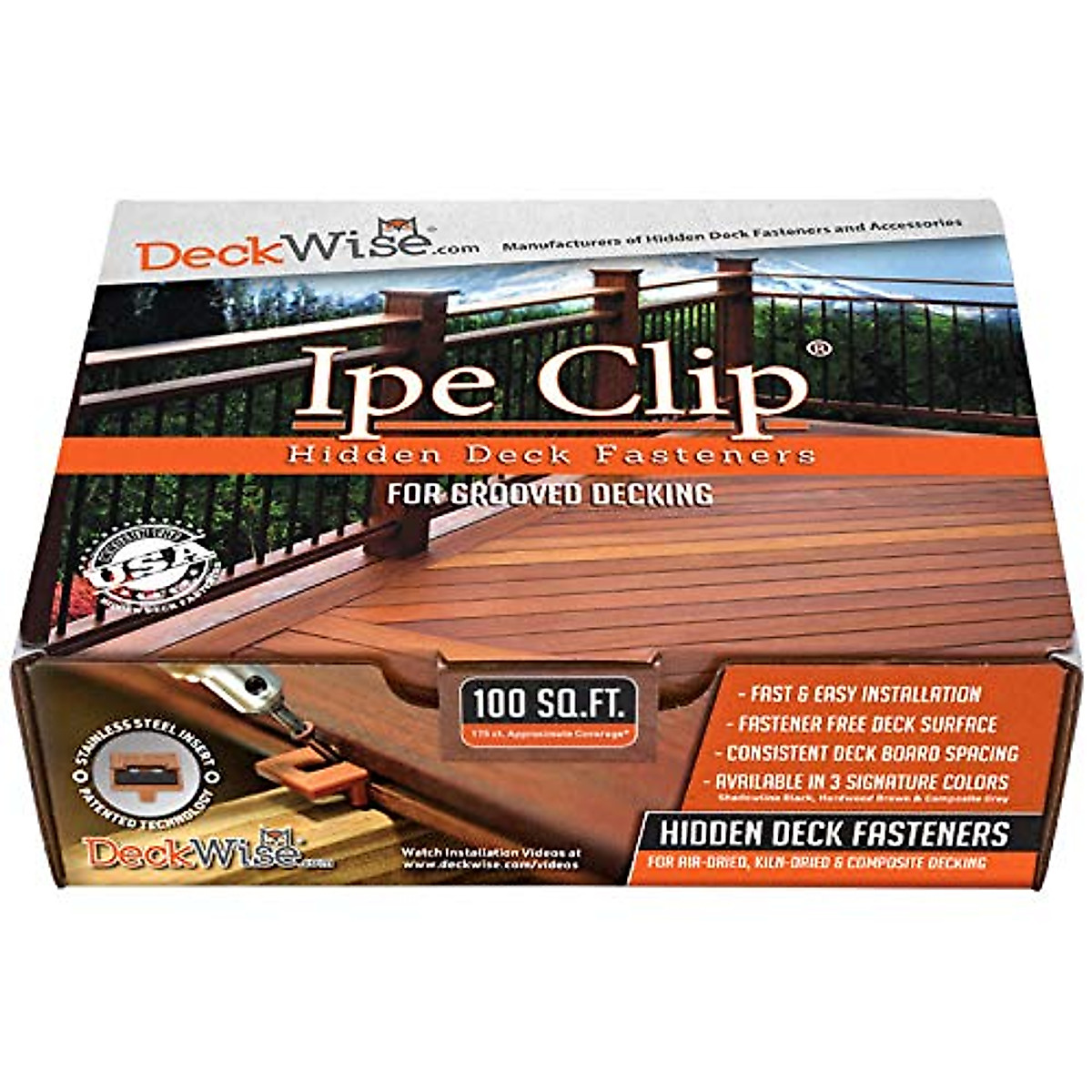 DeckWise (Black) Ipe Clip Extreme S Hidden Deck Fasteners, 5/32" Gap, Stainless Steel Black #8x2" Trim-Head Screws for 100 Sq.Ft. of AD and KD Hardwood, Thermal or Composite Decks (175 ct. kit)
