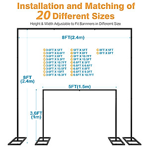 Putros Heavy Duty Backdrop Stand 8ft x 8ft Black Pipe and Drape Backdrop Stand Kit Adjustable Metal Backdrop Sand for Wedding Photobooth Exhibition Decoration