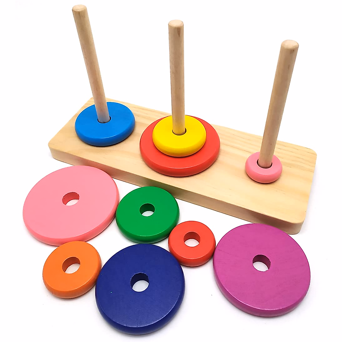 GeekHouse Wooden Stacking Rings for Toddlers, Rainbow Stacker for Kids, Early Learning Toys for Boys and Girls