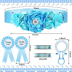 53 Pcs Baby Shower Favors for Boy Maternity Flower Sash Belt Blue Large Acrylic Pacifier Mom to Be Dad to Be Badge Pin It's a Boy Ribbon for Boy Baby Shower Gender Reveal Pregnancy Wedding