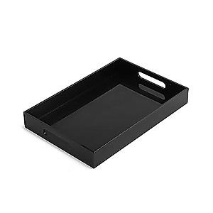 BEYLANG Glossy Black Sturdy Acrylic Serving Tray with Handles-12x20Inch-Serving Coffee,Appetizer,Breakfast,Butler-Kitchen Countertop Tray-Makeup Drawer Organizer-Vanity Table,Ottoman Tray-Decorative