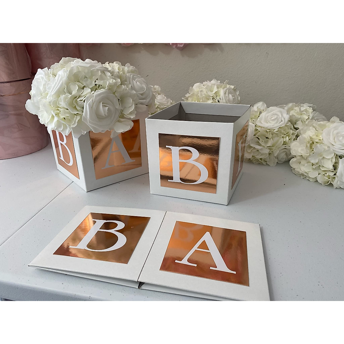 Rose gold baby shower decorations baby block letters centerpieces its a girl its a boy, unisex baby shower