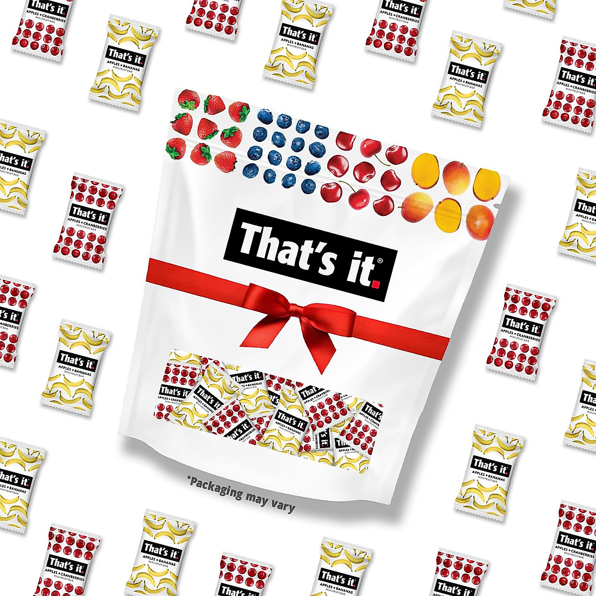 That’s It. Fun Size Fruit Bars Variety Pack(50 Pieces, 10g Each) With Apples + Bananas, Apples + Cranberries, Non-GMO, Paleo and Kosher Friendly, Gluten Free Breakfast Snacks