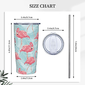 Flamingo 20oz Insulated Stainless Steel Tumbler With Lids And Straws Stainless Steel Double Wall Vacuum Insulated Travel Coffee Mug Leak-Proof Lid & Flip Lid For Hot And Cold Drinks