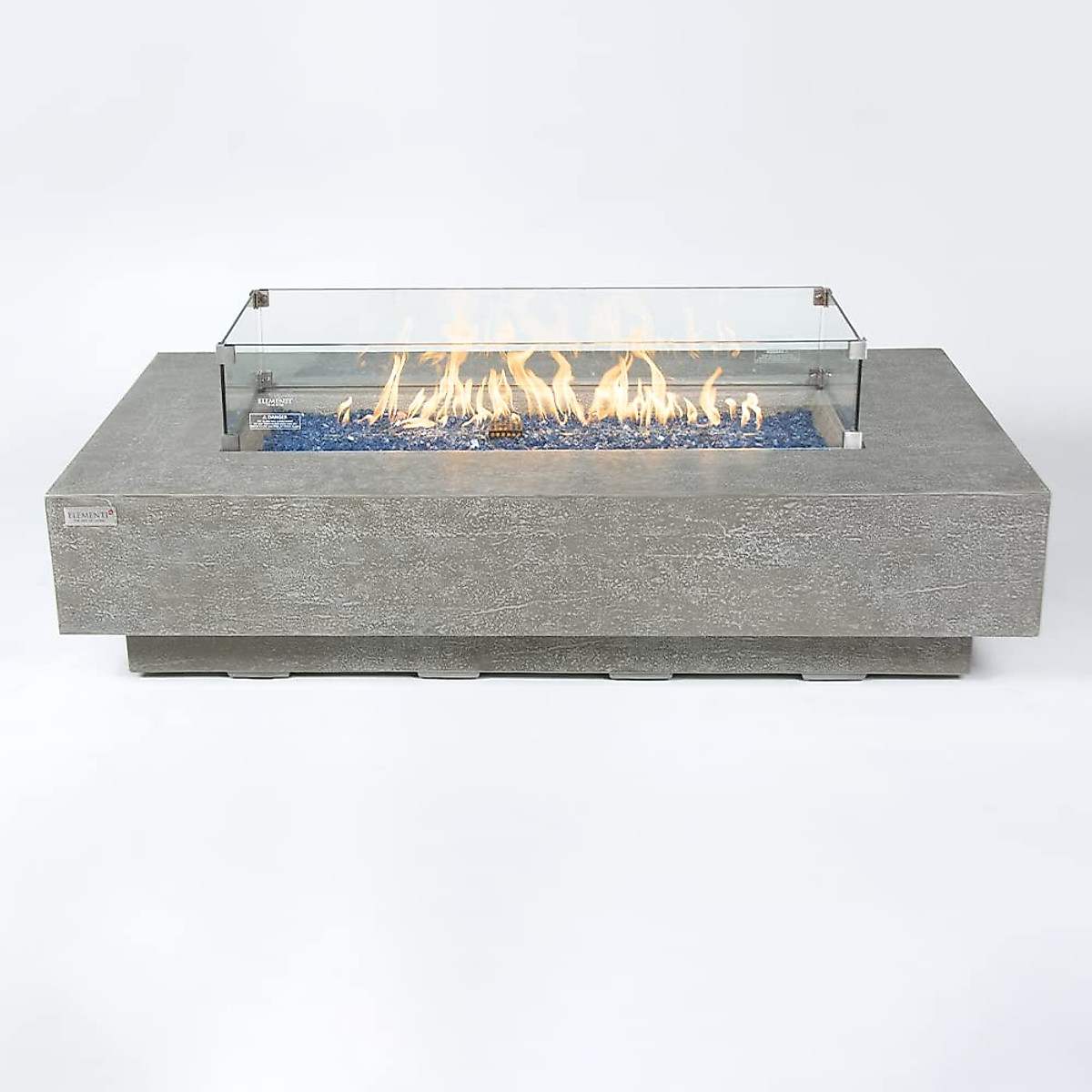 Elementi Plus Riviera Outdoor Table 60 Inches Fire Pit Patio Heater Concrete Firepits Outside Electronic Ignition Backyard Fireplace Cover Fire Glass Included Natural Gas