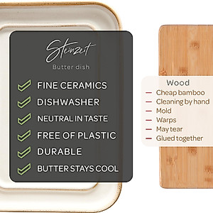 STEINZEIT Butter Dish with Lid (4.9 in x 6.9 in) - Ceramic Butter Dish - Large Butter Container for 2 pcs of Western Butter - Butter Dish with Lid for Countertop - Butter Holder Dishwasher Safe