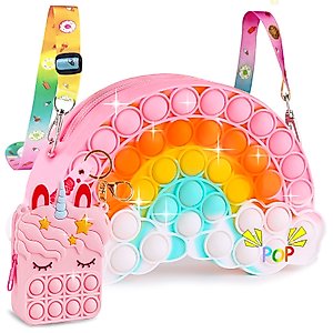 Aucma 2 Pack Purse for Girls Toys Gift Rainbow Cloud Pink Unicorn Crossbody Handbag Bag Kid 3 4 5 6 7 8 9 10 11 12 Years Old Birthday Valentines Christmas Stocking Easter Basket Stuffers Stuff