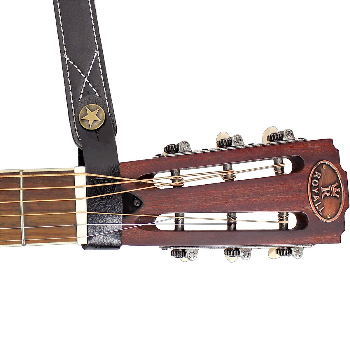 Walker & Williams AT-1 Black Leather Acoustic Guitar Strap Button Headstock Adaptor For Acoustic, Electric, And Bass Guitars