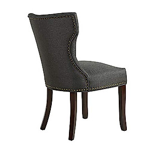 DAGONHIL Fabric Dining Chairs Set of 2, Tufted Dining Room Chairs,Upholstered Solid Wood Accent Chairs with Nail Heads and Buttons for Living Room,Charcoal Gray