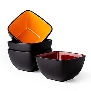 AmorArc 32oz Square Cereal Soup Bowls, Stoneware Bowls Set of 4 for Kitchen, Large Bowls for Cereal,Soup,Salad,Meal, Microwave & Dishwasher Safe-Colorful Inside