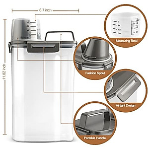TIOVERY Upgraded Dog Food Storage Container Small, Cat Food Container Airtight, Pet Food Container Dispenser with Pour Spout, Measuring Cup and 4 Seal Buckles for Dogs, Cats, Birds (Grey)