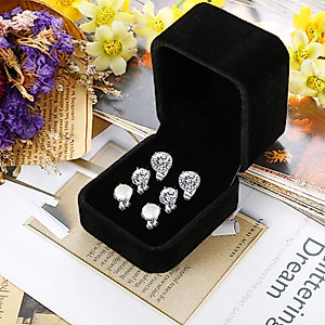 Jstyle Stud Earrings for Women 18K White Gold Rose Plated CZ Halo Earrings Created Opal Earrings Set for Sensitive Ears with Gift Box