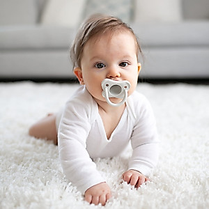 Dr. Brown's HappyPaci 100% Silicone Baby Pacifier, Contoured One-Piece Design, Cool Gray, Green, Ecru, 0-6m, BPA-Free, 3 Pack