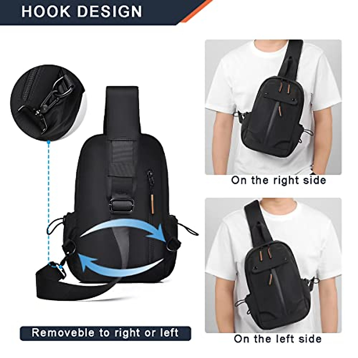 AIWIWH Crossbody Backpack With USB Charging Interface, Sling Bags Chest Bag Outdoor Hiking Travel Daypack For Men Women (Black)