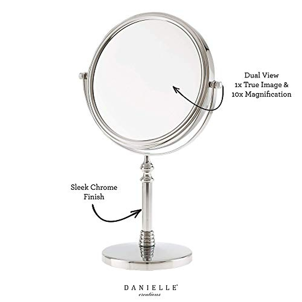 Danielle Creations 8-Inch Countertop Vanity Makeup Mirror, 1x and 10x Magnification, Silver