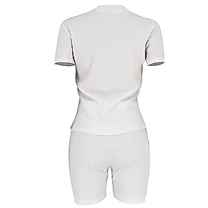 Esuo Women's 2 Piece T-Shirt Shorts Set Short Sleeve Casual Joggers Casual Sportswear Clubwear Hollow out White L