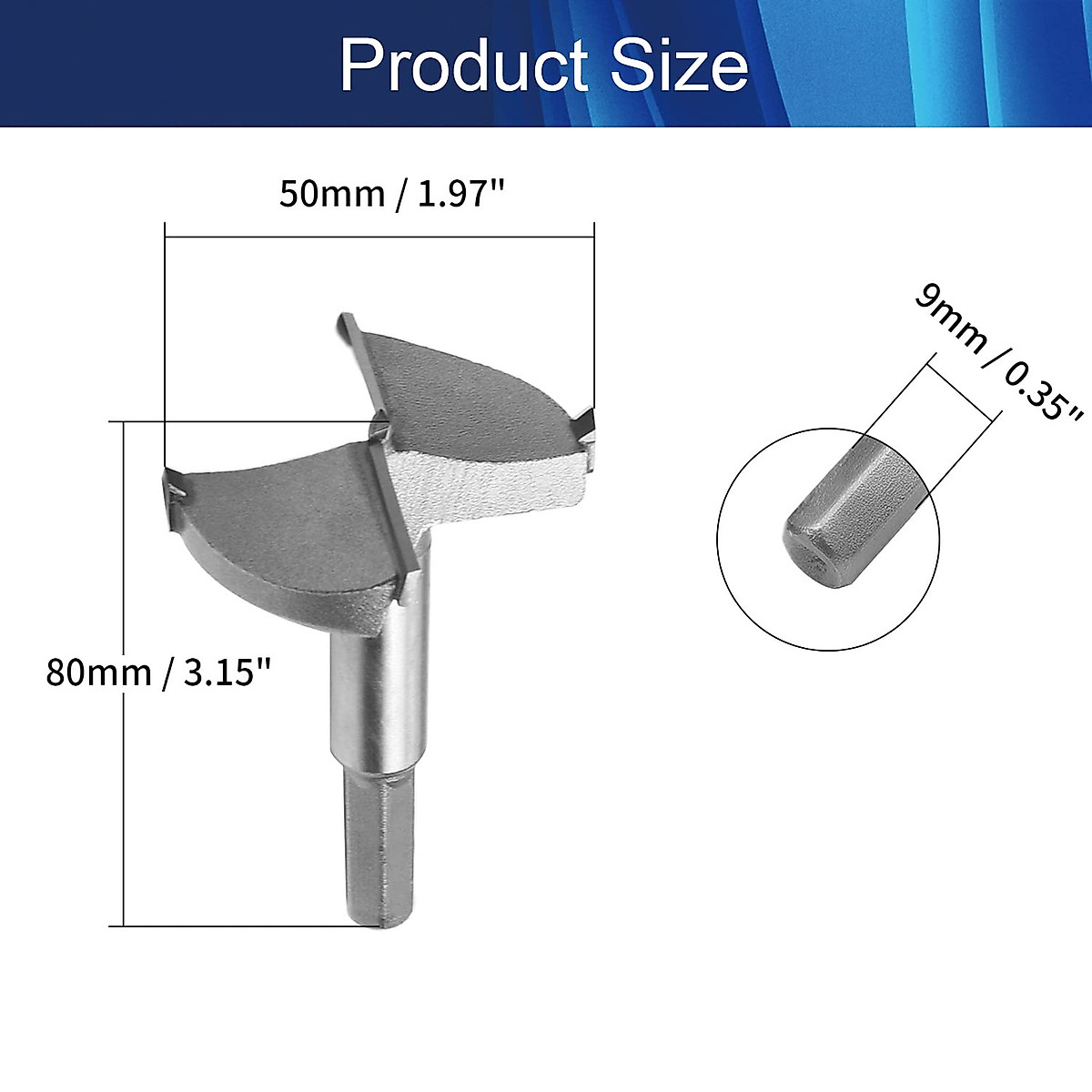 Hegebeck Forstner Drill Bit, 50mm Carbide Woodworking Hole Saw, Wood Drilling Cutter Boring Drill Bits with Hex Handle, for Wood, Plastic, Plywood, Grey