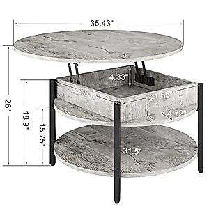 FABATO Round Lift Top Coffee Table, 33.45’’ Circle Coffee Table with Storage for Living Room Reception Room, Farmhouse 2 Tier Large Round Dining Table, Wood