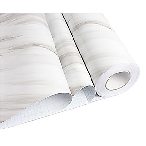 White Marble Adhesive Paper Gloss Vinyl Wrap For Kitchen Countertop Peel Stick Shelf Liners Decal 15.8inch by 79inch