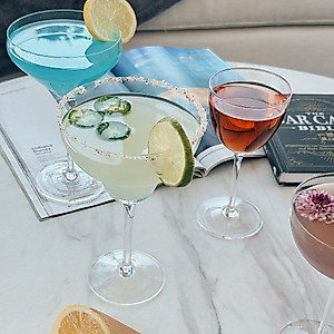 PURE MORA The Remy Coupe - Set of 4, 8oz Handblown Premium Crystal Martini Glasses for Cocktail, Gin & Tonic, Cosmopolitan, Manhattan, Bar, Fancy Mixology, etc. Modern Angle Drinking Glassware