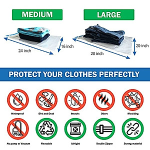 8 Pack Travel Space Saver Bags Vacuum Storage, with Sizes Medium to Large, Sealer Bag Roll-up Compression Storage No Vacuum Needed and Packing Organizers for Travel, comforters, blankets, and Clothes