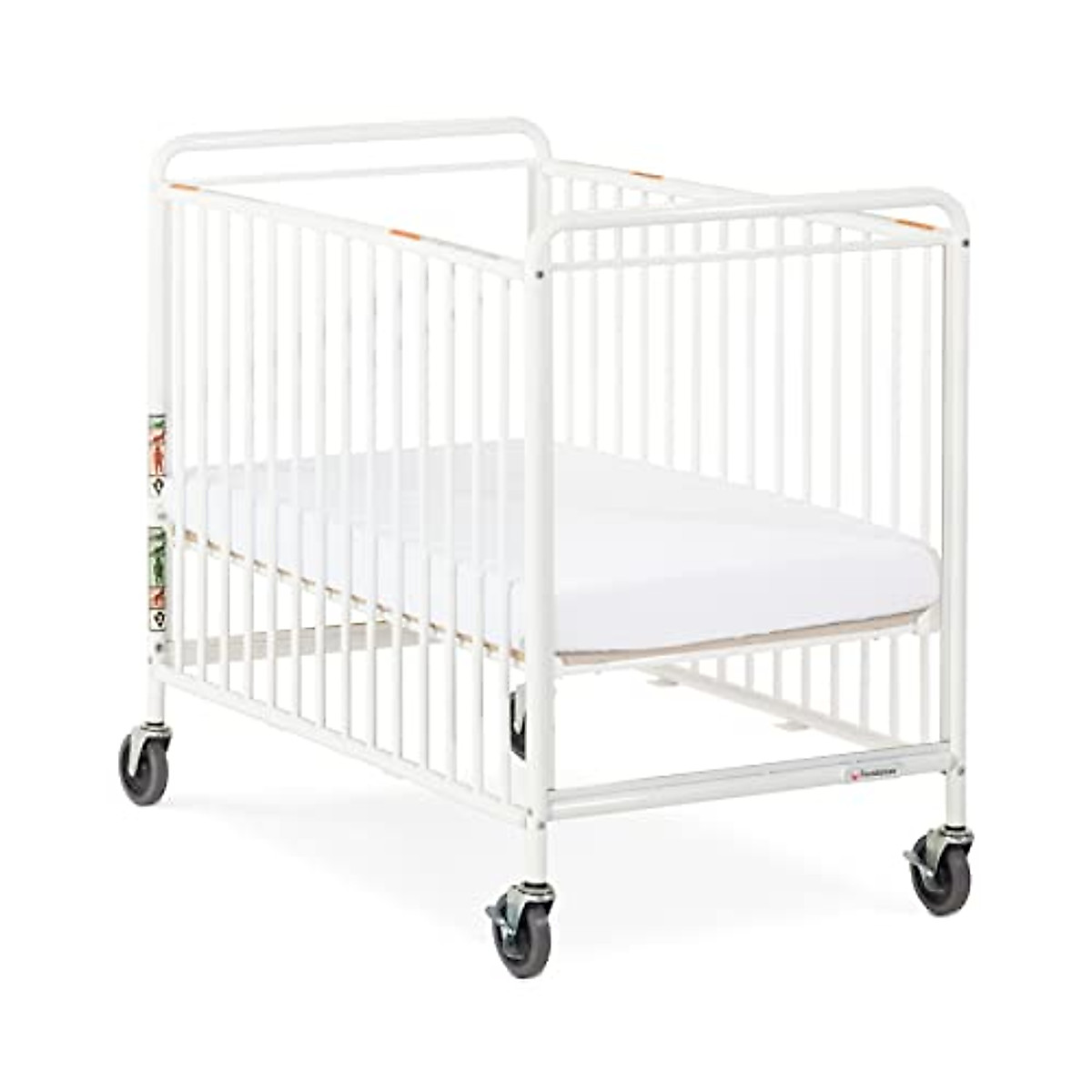 Foundations Chelsea Euro Clearview Metal Evacuation Crib, Compact Mini Size, 3" Commercial Grade Casters, White