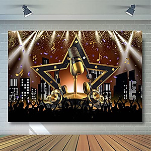 Avezano Karaoke Party Backdrop Star Vacation Party Decorations Photography Background Night Show Microphone Karaoke Theme Photography Photo Booth Background (7x5ft)