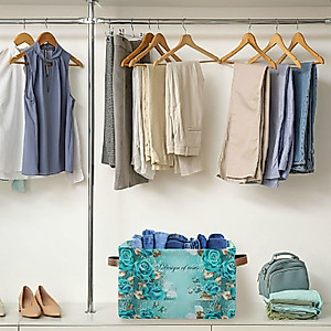 ALAZA Blue Rose Flower Beautiful Foldable Storage Box Storage Basket Organizer Bins with Handles for Shelf Closet Living Room Bedroom Home Office 1 Pack