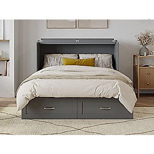 AFI, Hamilton Murphy Bed Chest with 6 inch Memory Foam Folding Mattress, Built-in Charging Station and Storage Drawer, Full, Grey