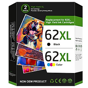 WEKVA Compatible Ink Cartridges Replacement for HP 62XL (Black and Tricolor, 2-Pack)
