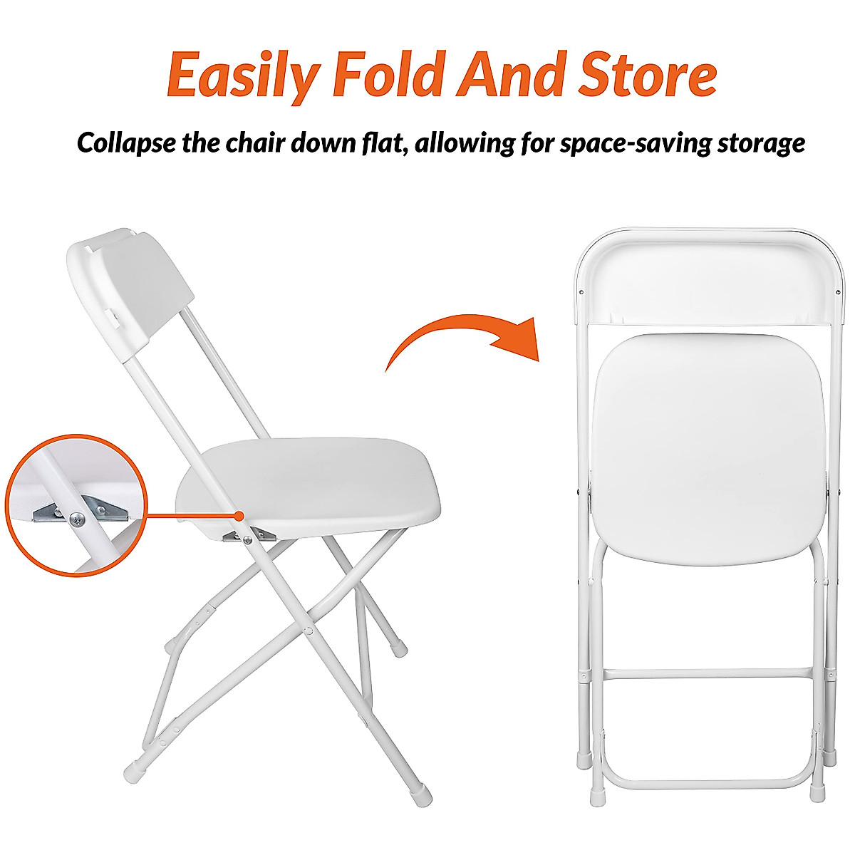 Signature Folding Plastic Chair with 500-Pound Capacity, White, 6-Pack