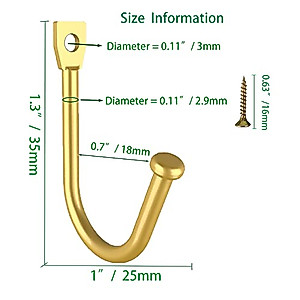 Aufuga Decorative Wall Hook Robe Small Hanger Iron Hooks Single Rustic Hooks Hanging Hat Key Holder Wooden for Coat, Bag (20 pcs Black+10 Golden+10 Bronze)