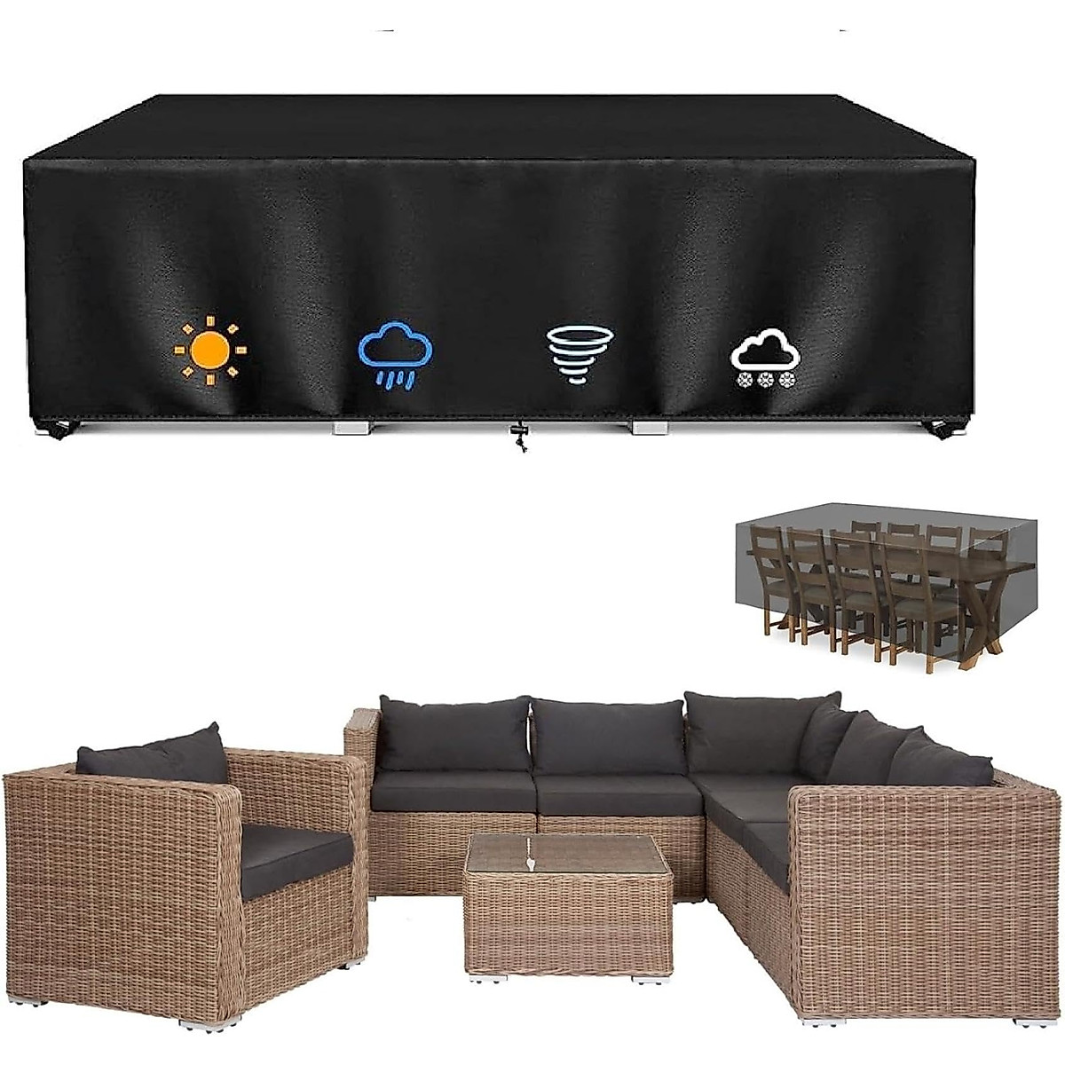 PDSYCB Patio Furniture Cover Waterproof 75''L x 47''W x 30''H/190x120x75cm 600D Heavy Duty Outdoor Furniture Cover Windproof UV and Fade Resistant for Patio Furniture Set Table and Chairs -Black