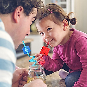 25 Building Blocks Party Favors Brick Block Drinking Straws for Building Blocks Birthday Party Supplies with 2 PCS Straws Cleaning Brush