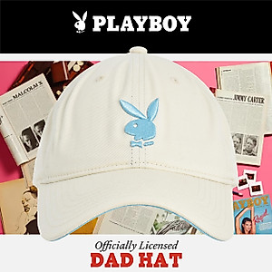 Playboy Dad Hat, Cotton Twill Adjustable Baseball Cap with Curved Brim, Off White, One Size