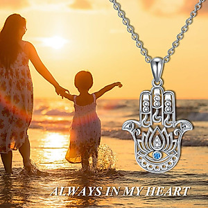 LONAGO Hamsa Necklace 925 Sterling Silver Evil Eye Hamsa Hand Pendant Necklace Good Luck Jewelry Gift for Women