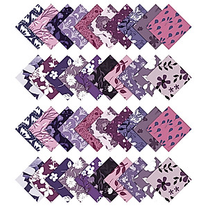 Soimoi Precut 10-inch Florals Prints Cotton Fabric Bundle Quilting Squares Charm Pack DIY Patchwork Sewing Craft- Purple