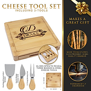 Personalized Engraved Cheese Board Tray and Knife Tools Set - Custom Monogrammed